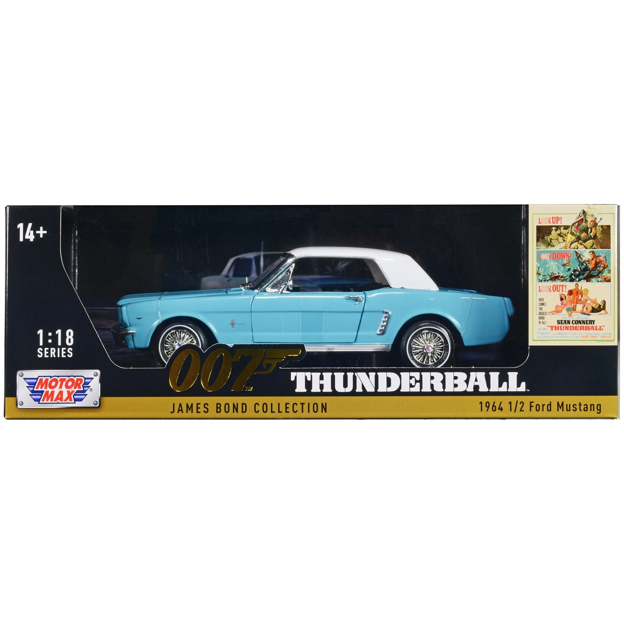 1964 1/2 Ford Mustang Light Blue James Bond 007 Movie 1/18 Diecast