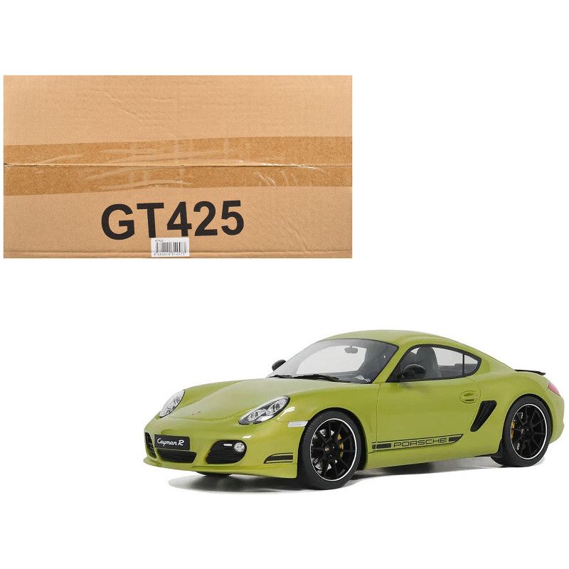 2012 Porsche Cayman R Green with Black Side Stripes 1/18 Model Car