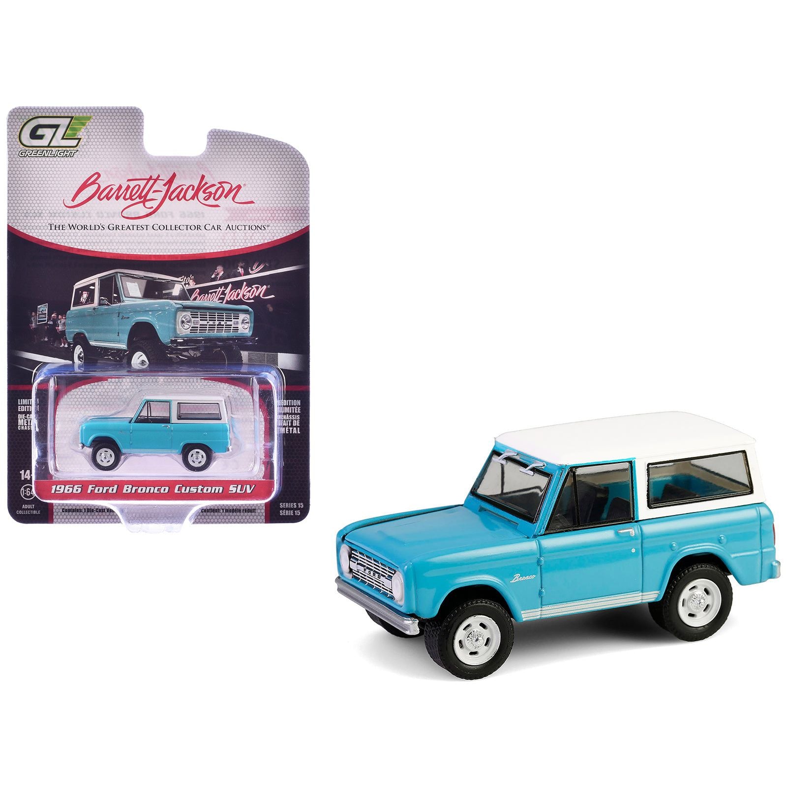 1966 Ford Bronco Custom SUV Turquoise Blue with White Top "Barrett-Jac ...