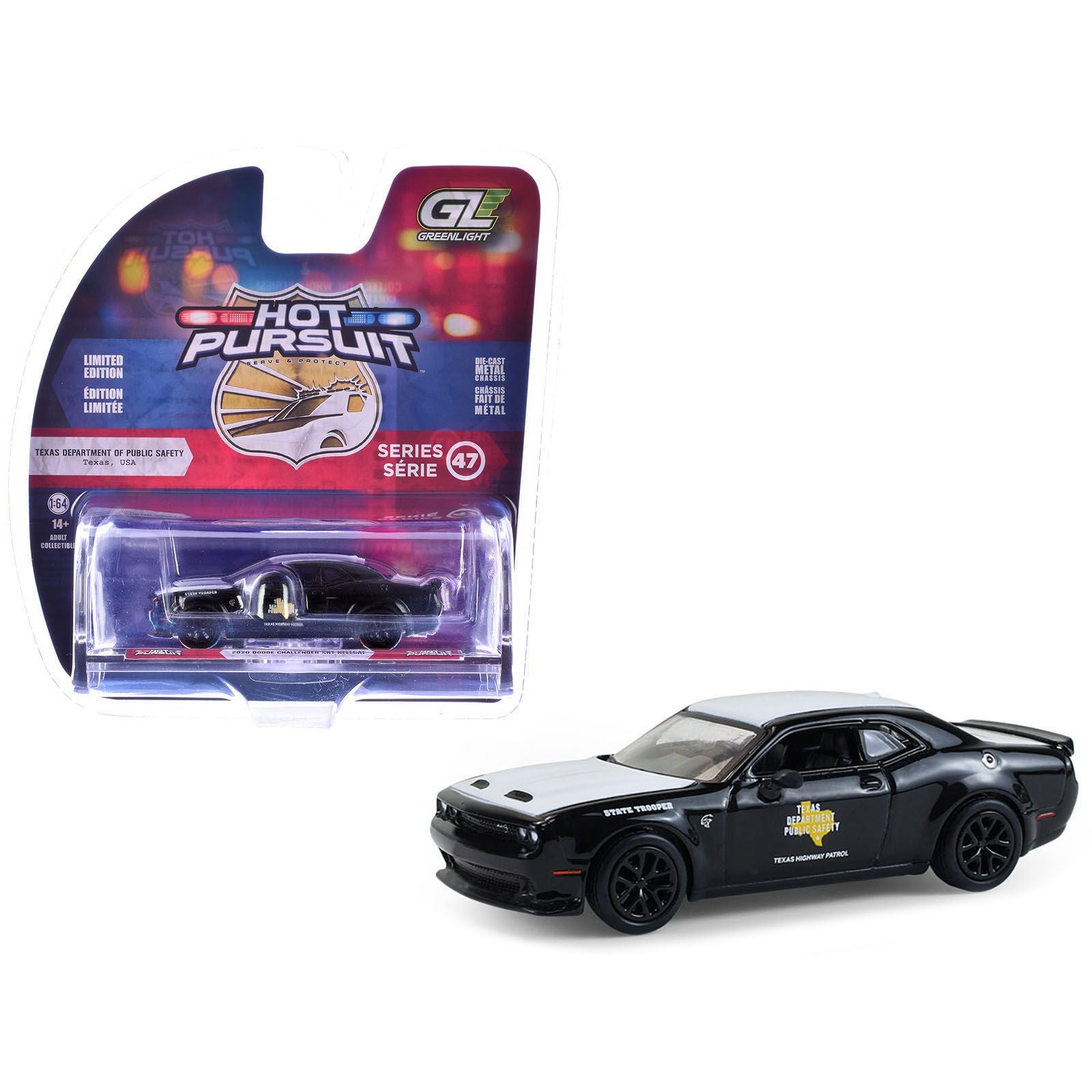 2020 Dodge Challenger SRT Hellcat "Texas DPS" B&W 1/64 Diecast Car