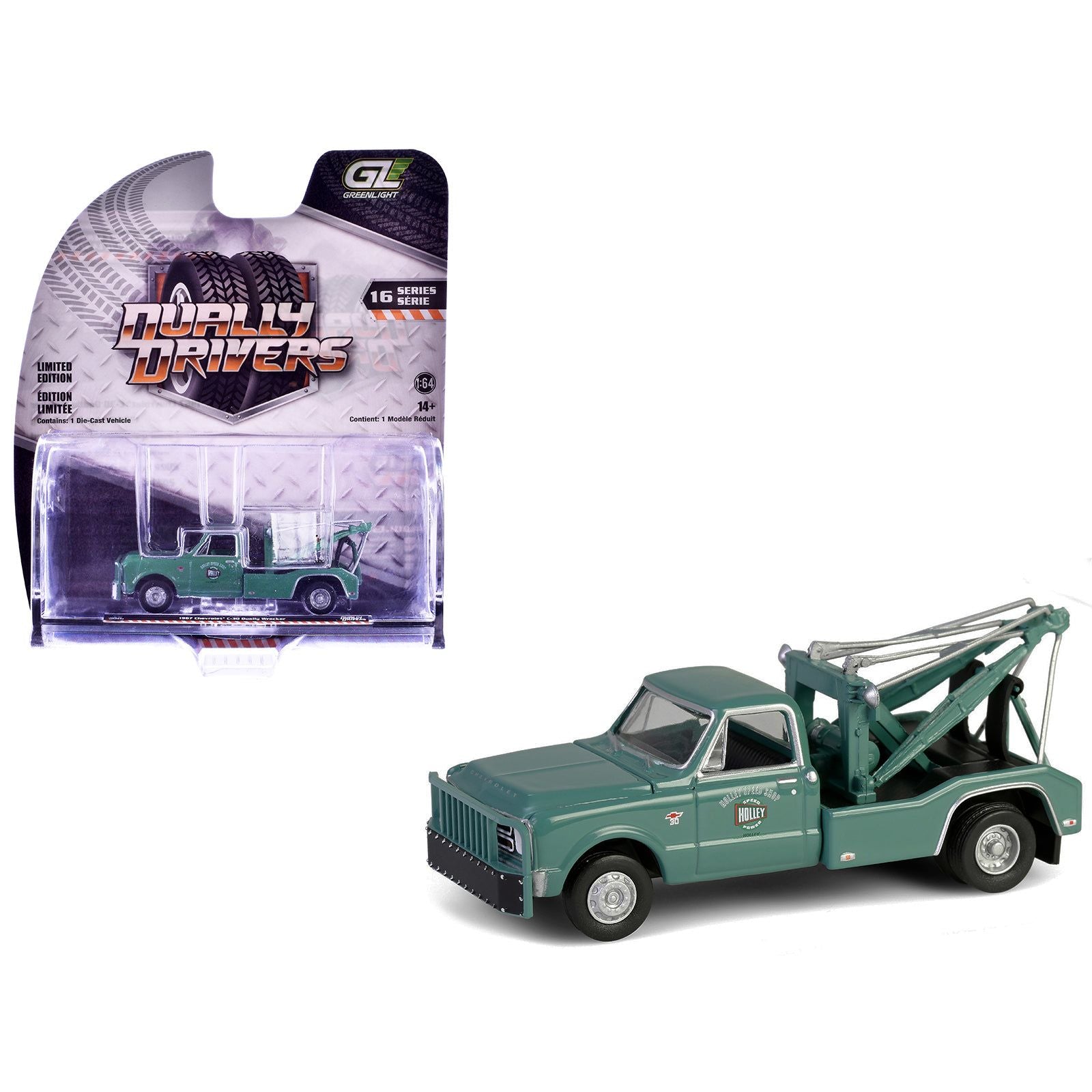 1967 Chevrolet C-30 Dually Wrecker Tow Truck Green 16 1/64 Diecast