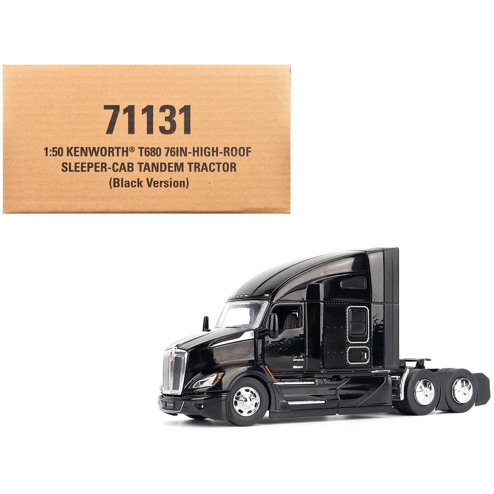 Kenworth T680 76" High Roof Sleeper Cab Black 1/50 Diecast Model