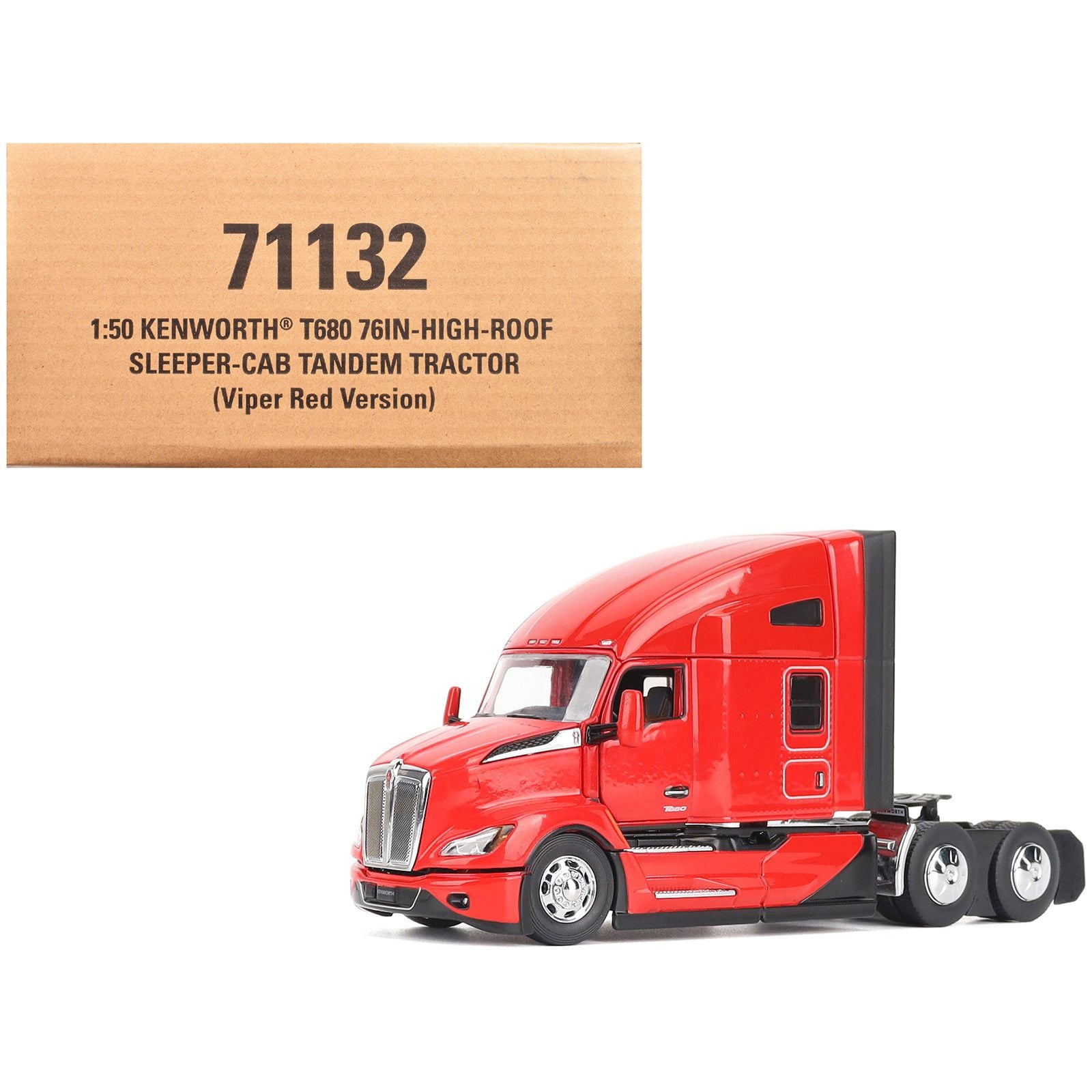Kenworth T680 76" High Roof Sleeper Cab Viper Red 1/50 Diecast Model