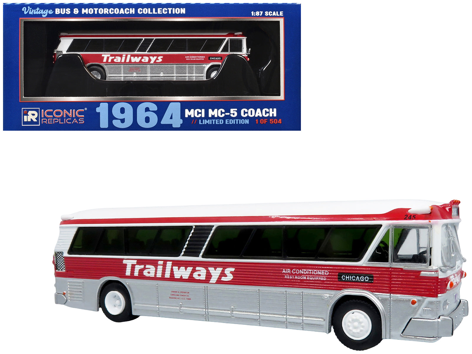 1964 MCI MC-5A Coach Bus "Trailways Chicago" White with Red Stripes ...