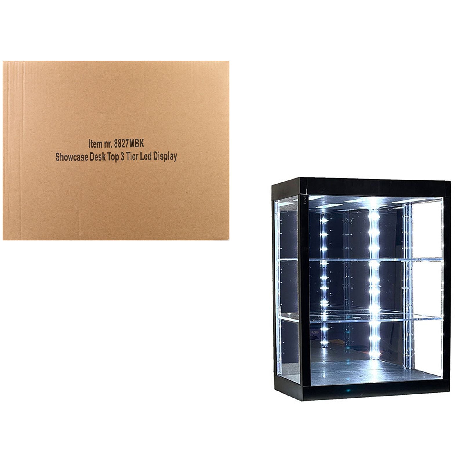 3 Tier Display Case Mirror Back with LED Lights for 1/64-1/18 Scale