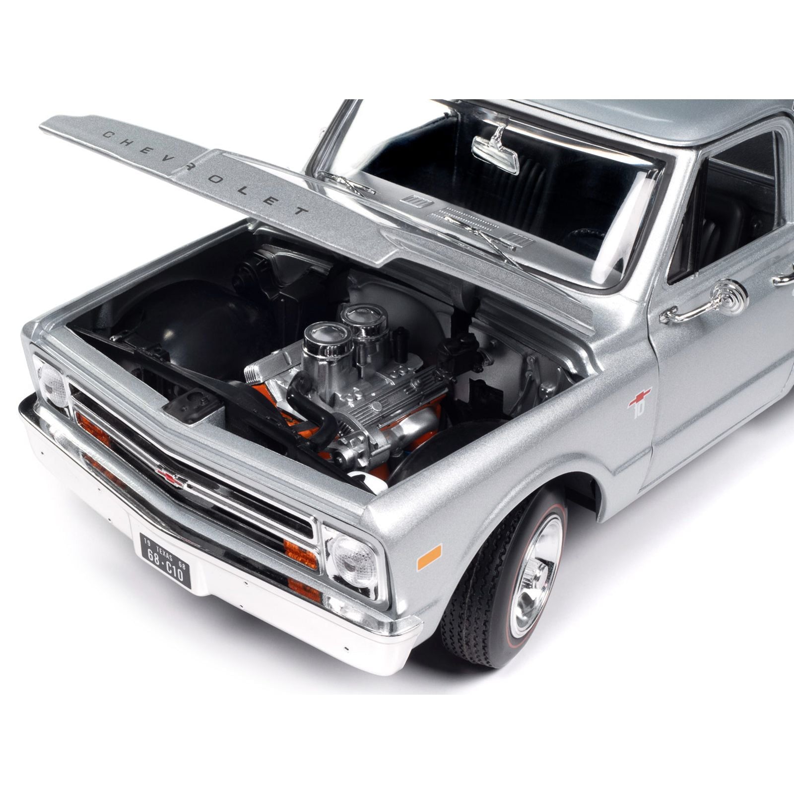 1968 Chevrolet C10 Stepside Pickup Silver Metallic 1/18 Diecast Model