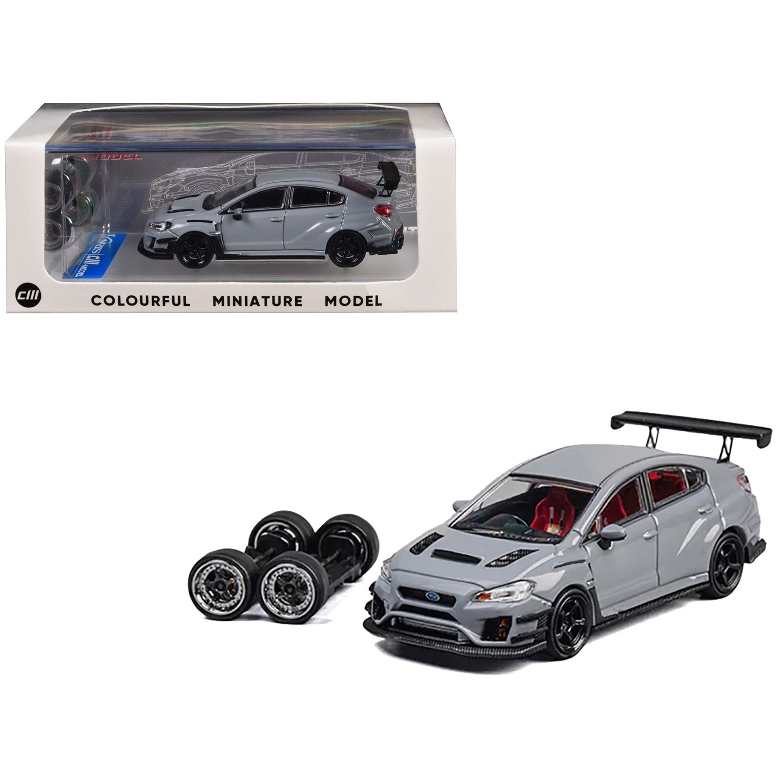 Subaru VAB WRX STI S4 Gray with Red Interior with Extra Wheels 1/64 Di ...