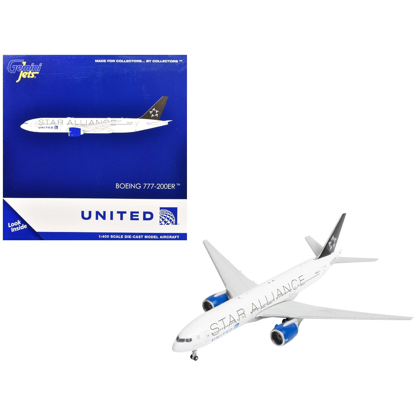Boeing 777-200ER Commercial Aircraft White with Black Tail 1/400