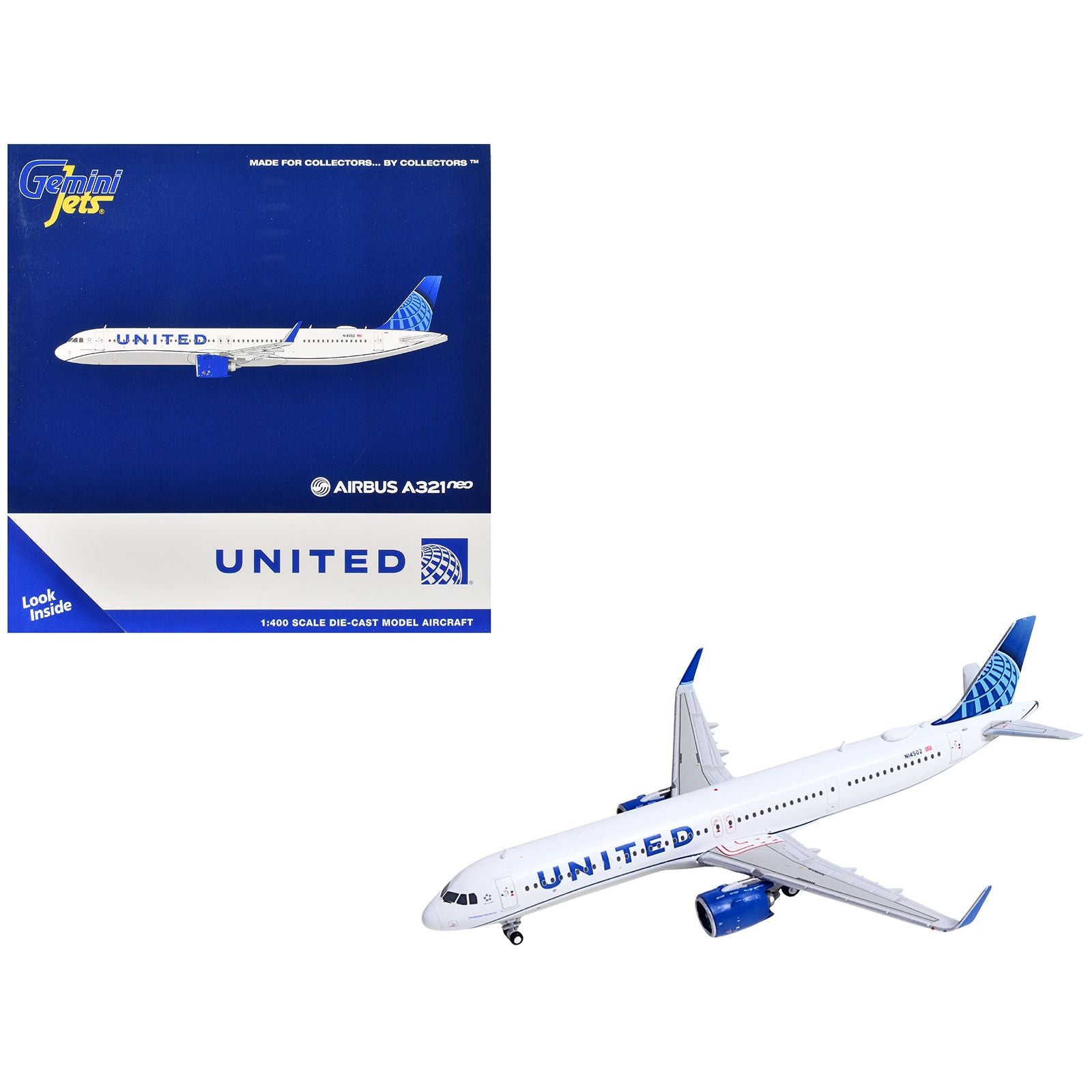 Airbus A321neo Commercial Aircraft White with Blue Tail 1/400 Diecast