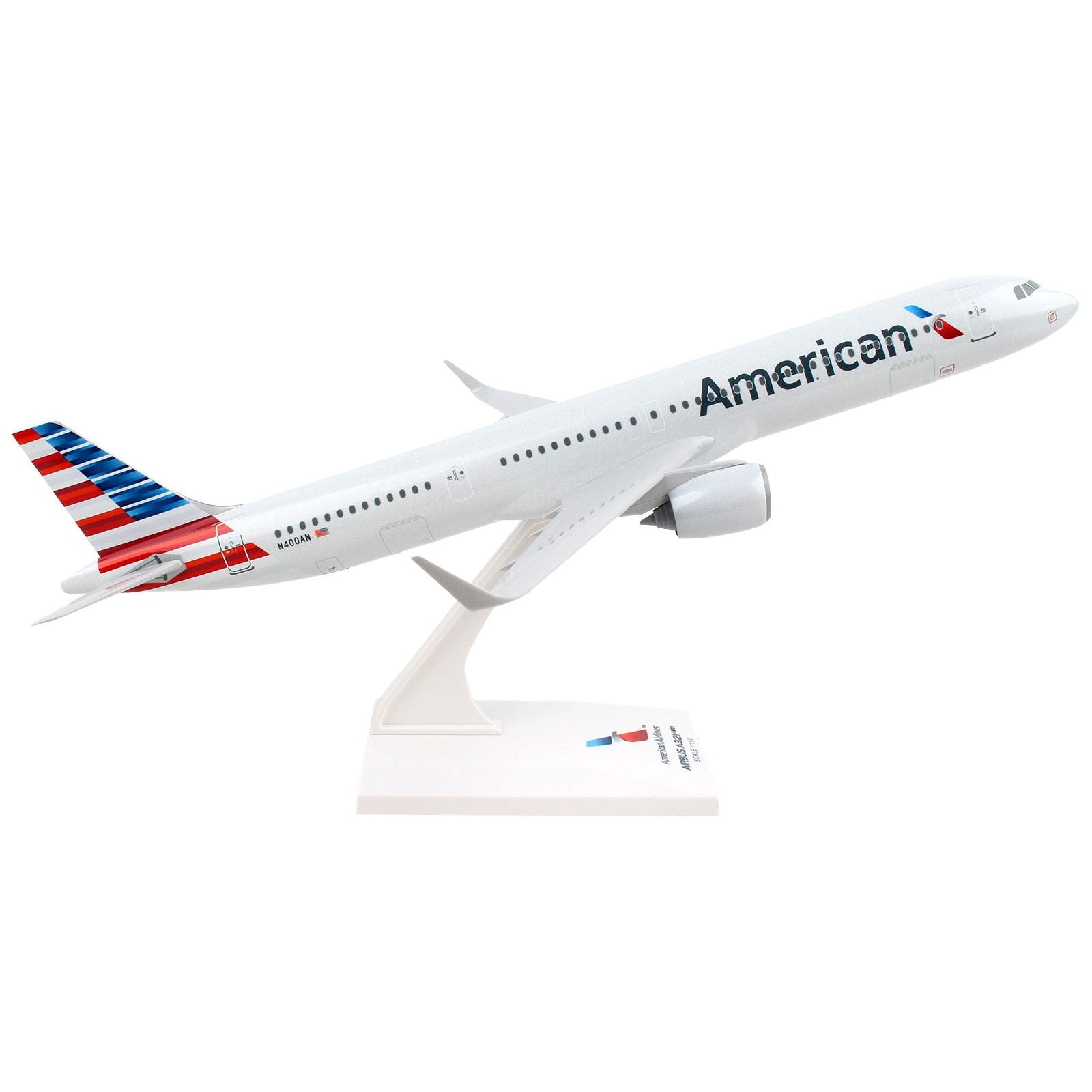 Airbus A321neo Commercial Aircraft Gray with Red and Blue Tail 1/150