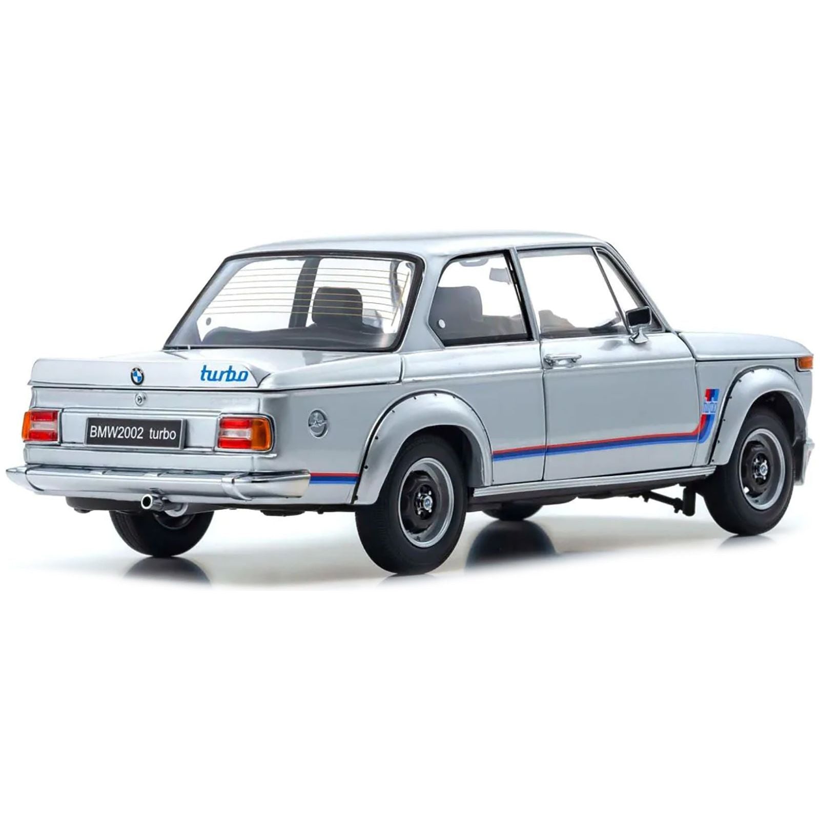 BMW 2002 Turbo Silver with Red and Blue Stripes 1/18 Diecast Model Car