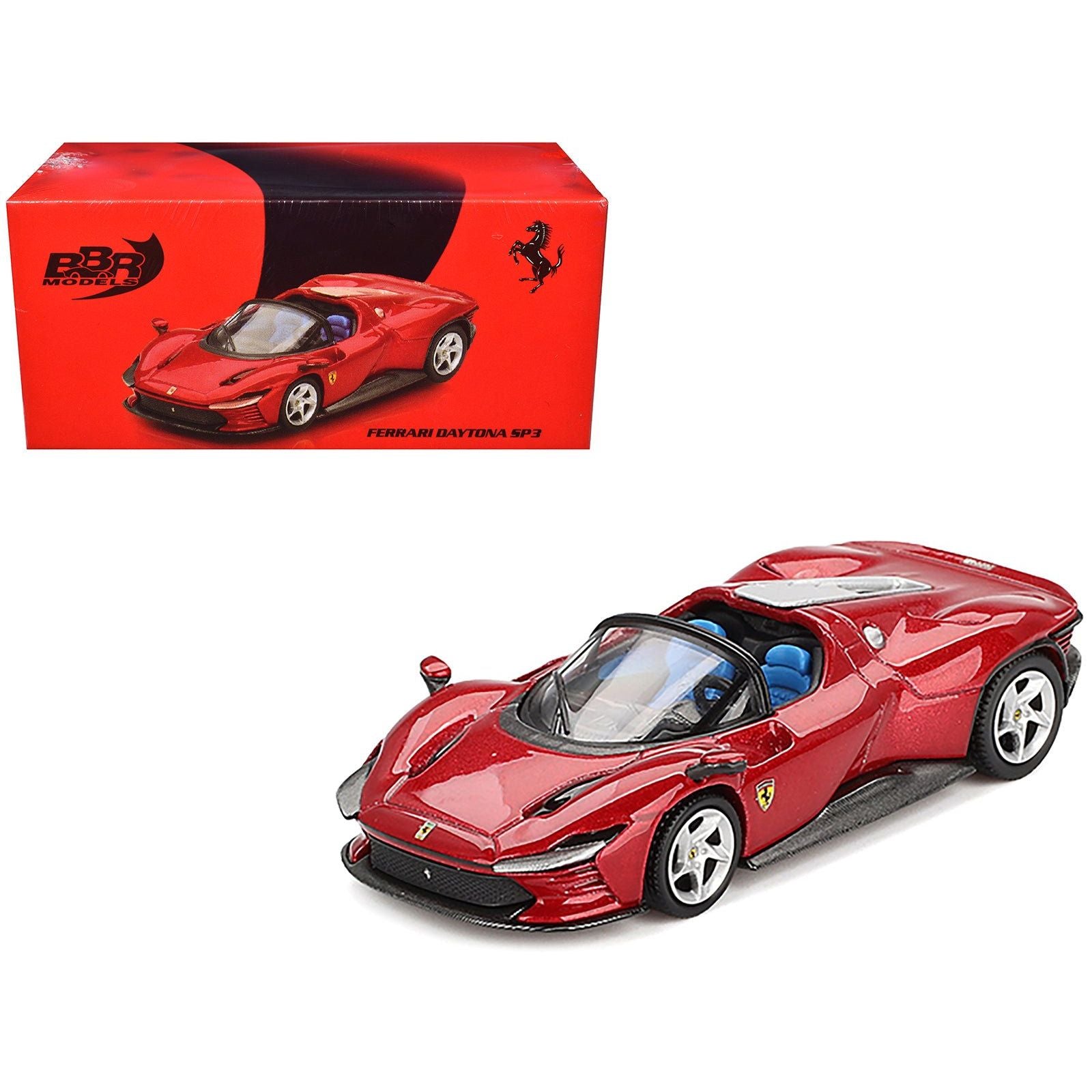 Ferrari Daytona SP3 Rosso Imola Red with Blue Interior 1/64 Diecast