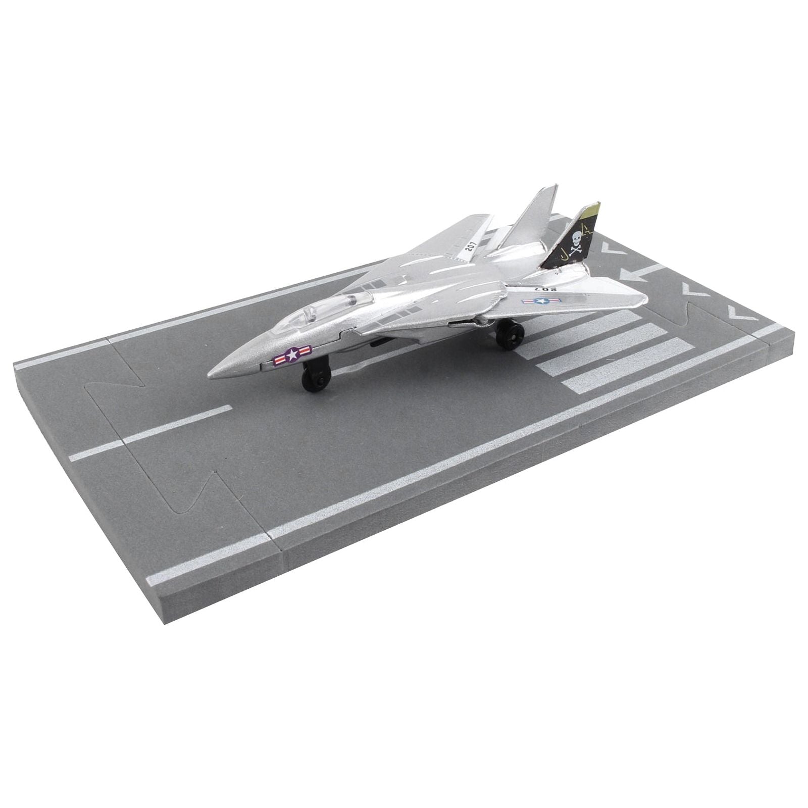 Grumman F-14 Tomcat Fighter Aircraft Silver Metallic with Runway