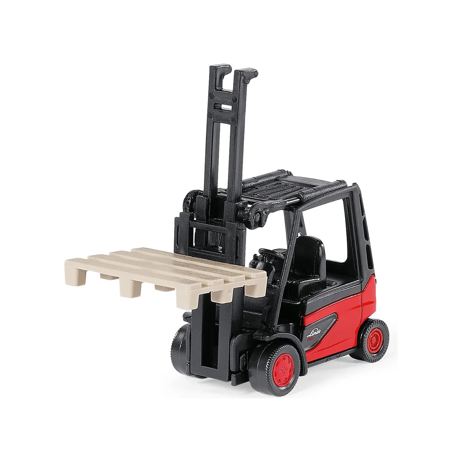 Linde E35 Forklift Truck Red with Pallet Accessory Diecast Model Car