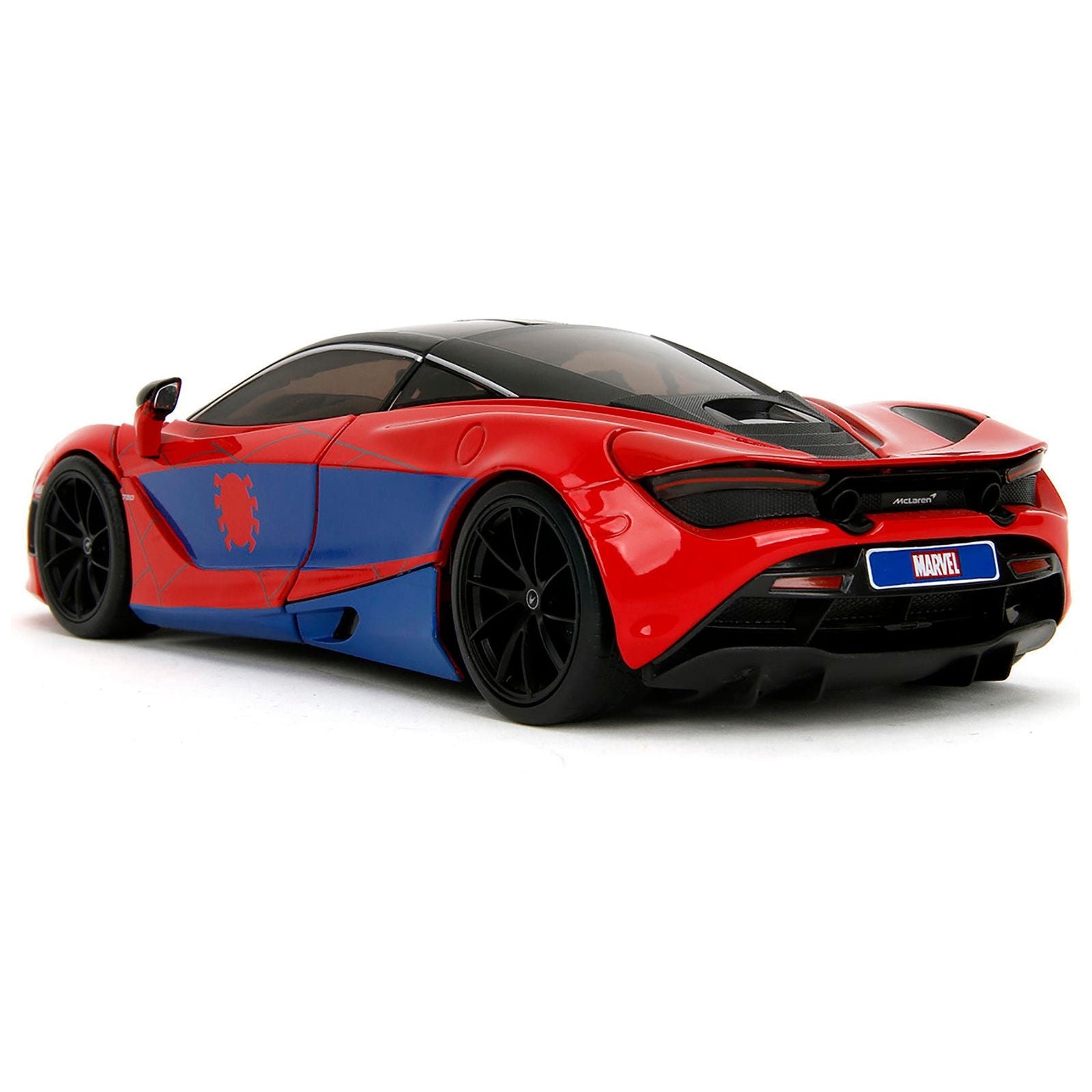McLaren 720S Red and Blue with Black Top and Graphics and Spider-Man D ...