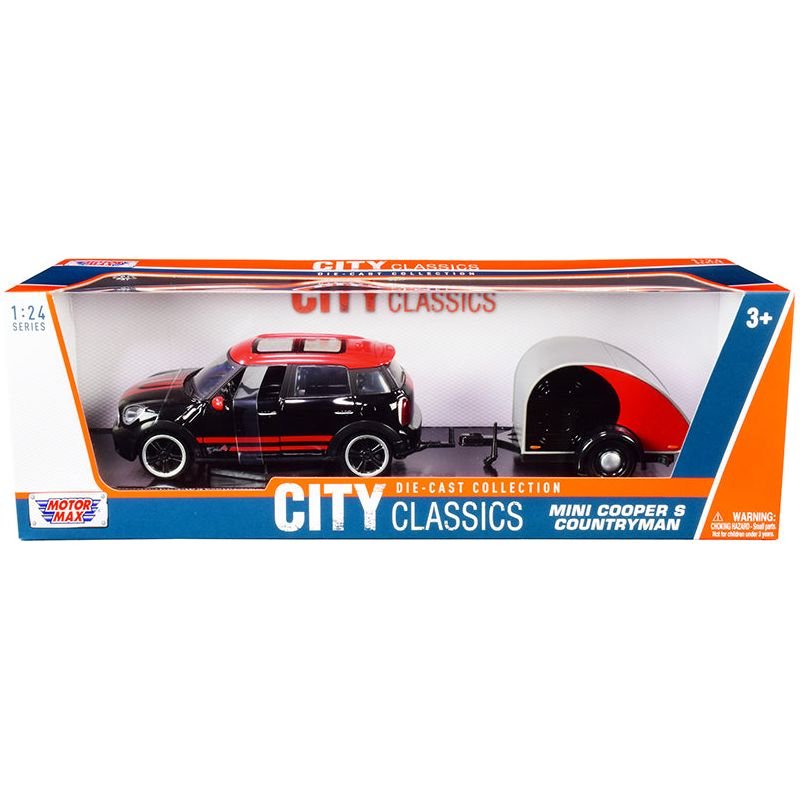 Mini Cooper S Countryman with Travel Trailer Black and Red 1/24