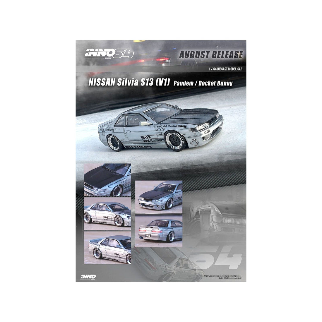 Nissan Silvia S13 V1 RHD Silver "Pandem/Rocket Bunny" 1/64 Car