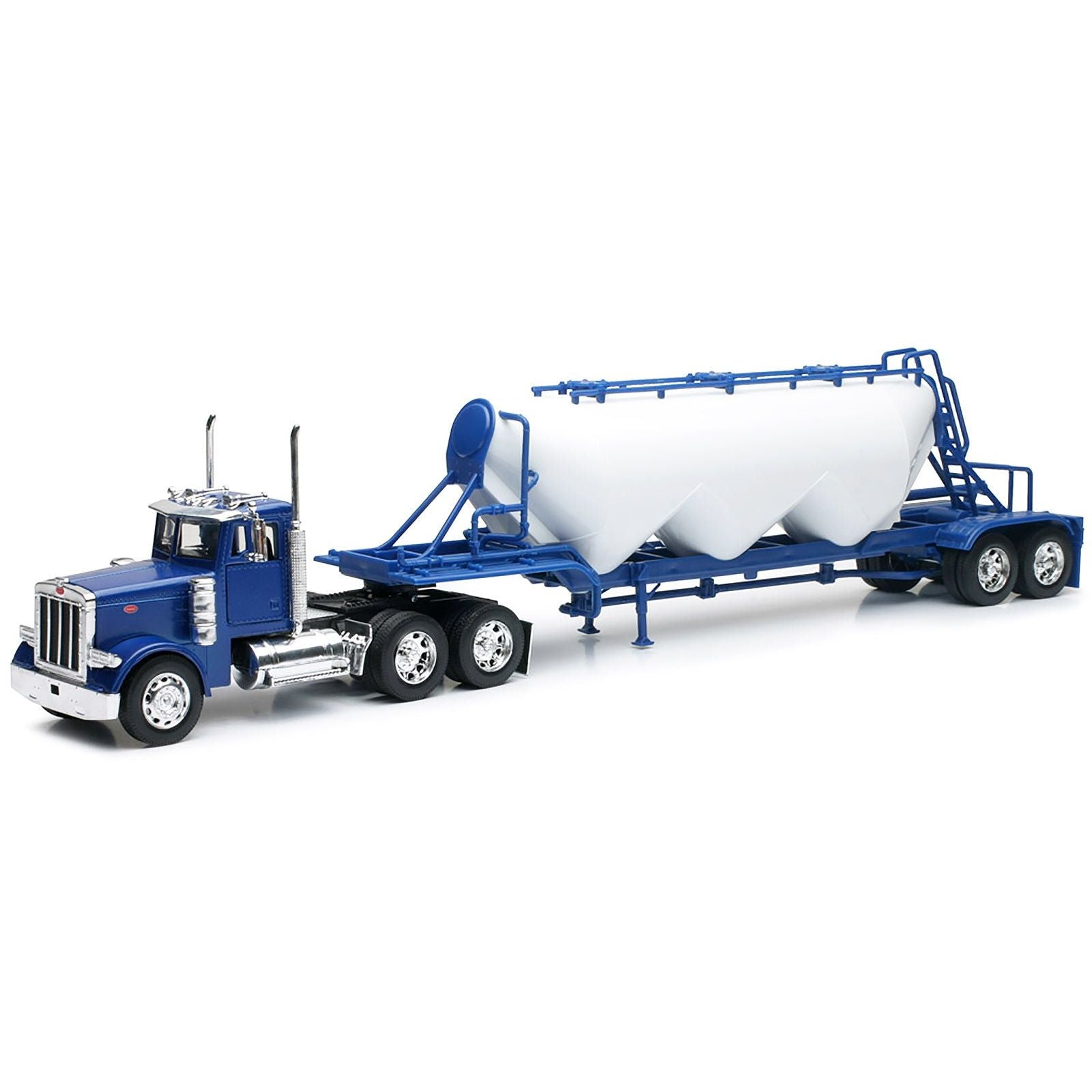 Peterbilt 379 Truck Blue with Pneumatic Tanker Trailer White 1/32