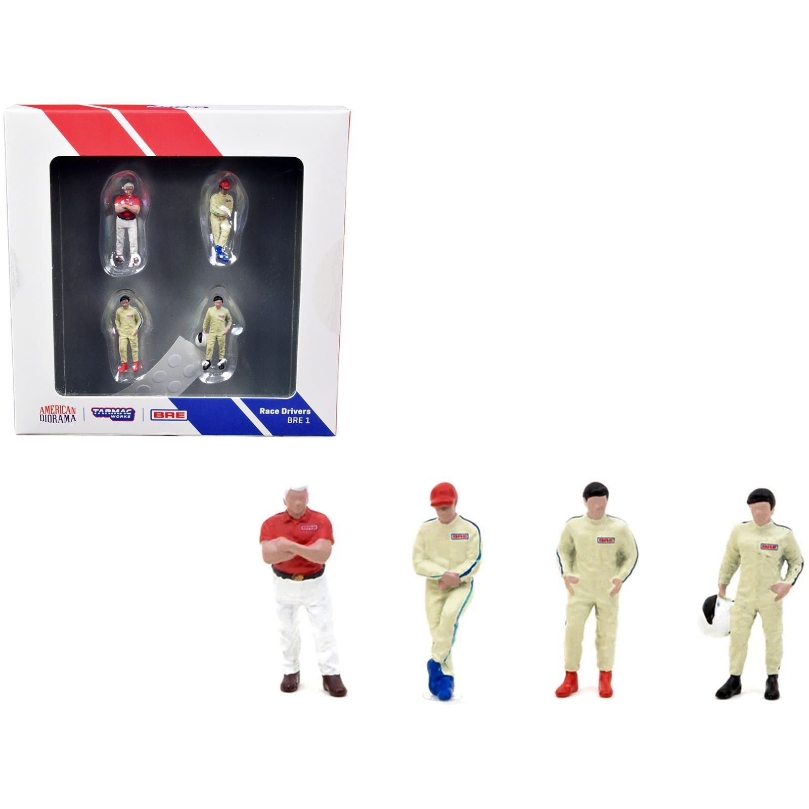 Race Drivers 4 Piece Diecast Figure Set "BRE" for 1/64 Scale Models