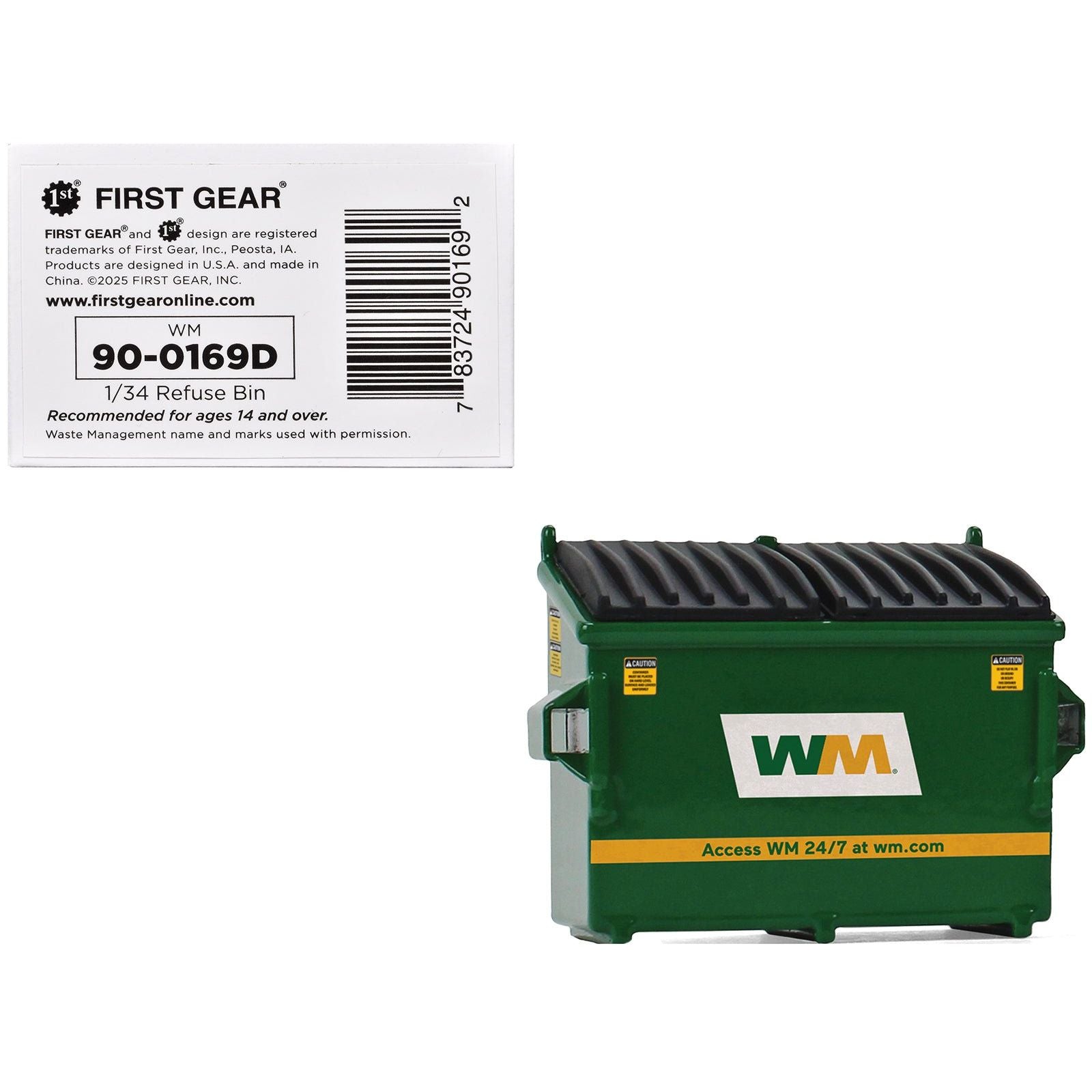 Refuse Trash Bin "Waste Management" Green Version D 1/34 Diecast Model