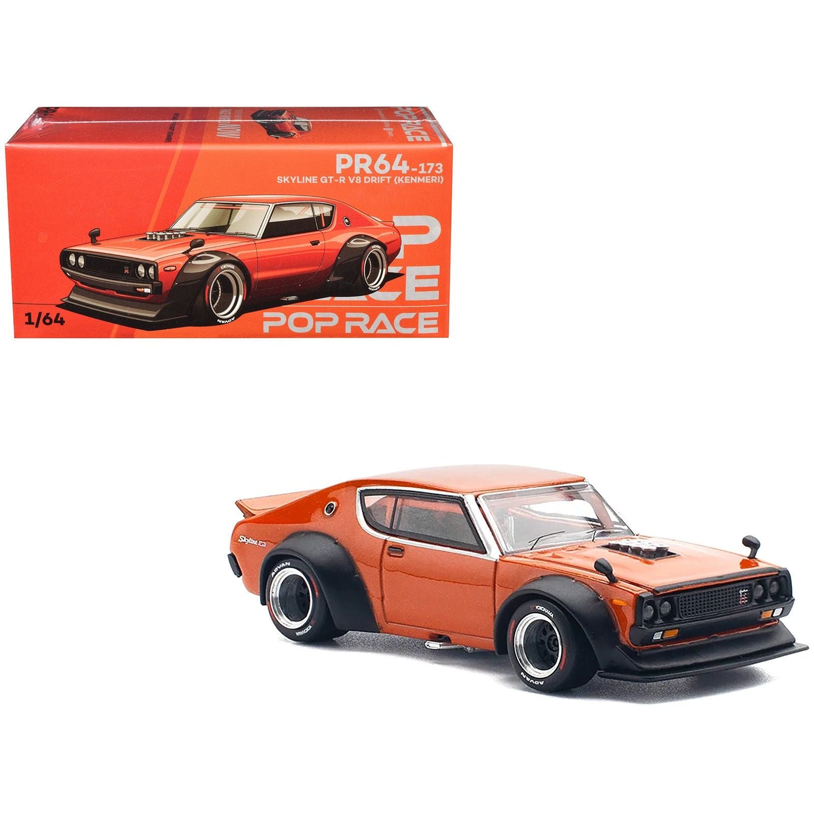 Skyline GT-R V8 Drift RHD Orange Metallic 1/64 Diecast Model