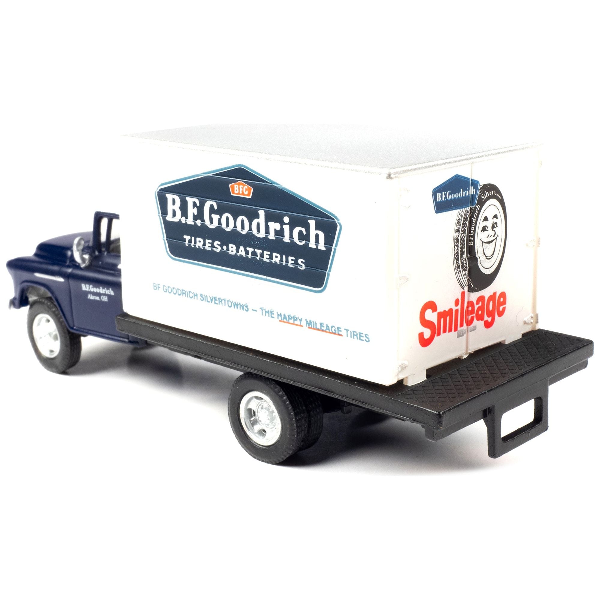 1957 Chevrolet Box Truck Dark Blue "BFGoodrich" 1/87 (HO) Scale Model