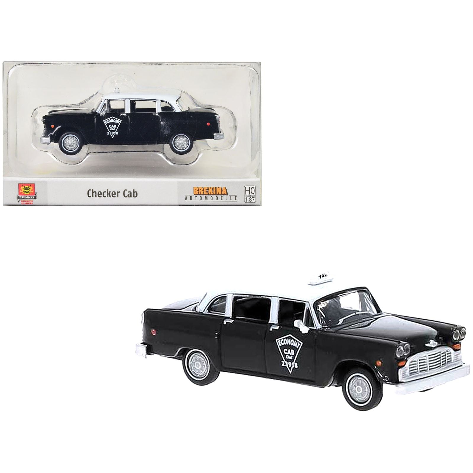 1974 Checker Cab Black and White 1/87 (HO) Scale Model Car