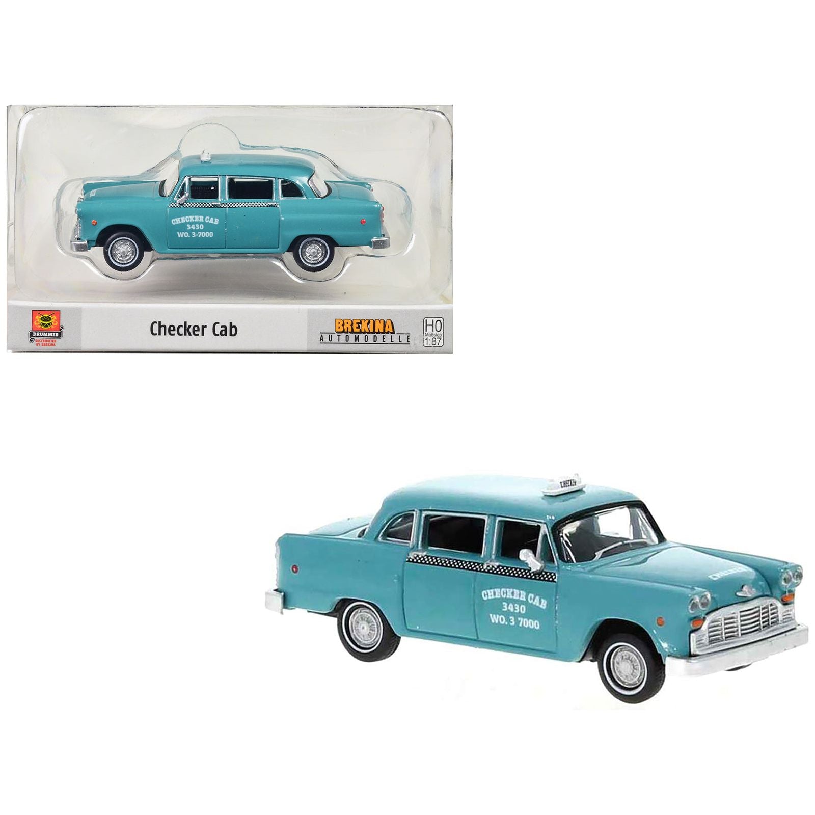 1974 Checker Cab Light Blue "Detroit" 1/87 (HO) Scale Model Car by Bre ...