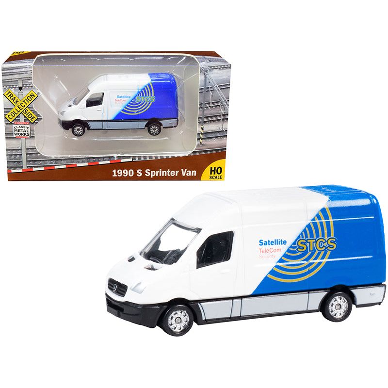 1990 Mercedes Benz Sprinter Van White and Blue 1/87 (HO) Diecast Model