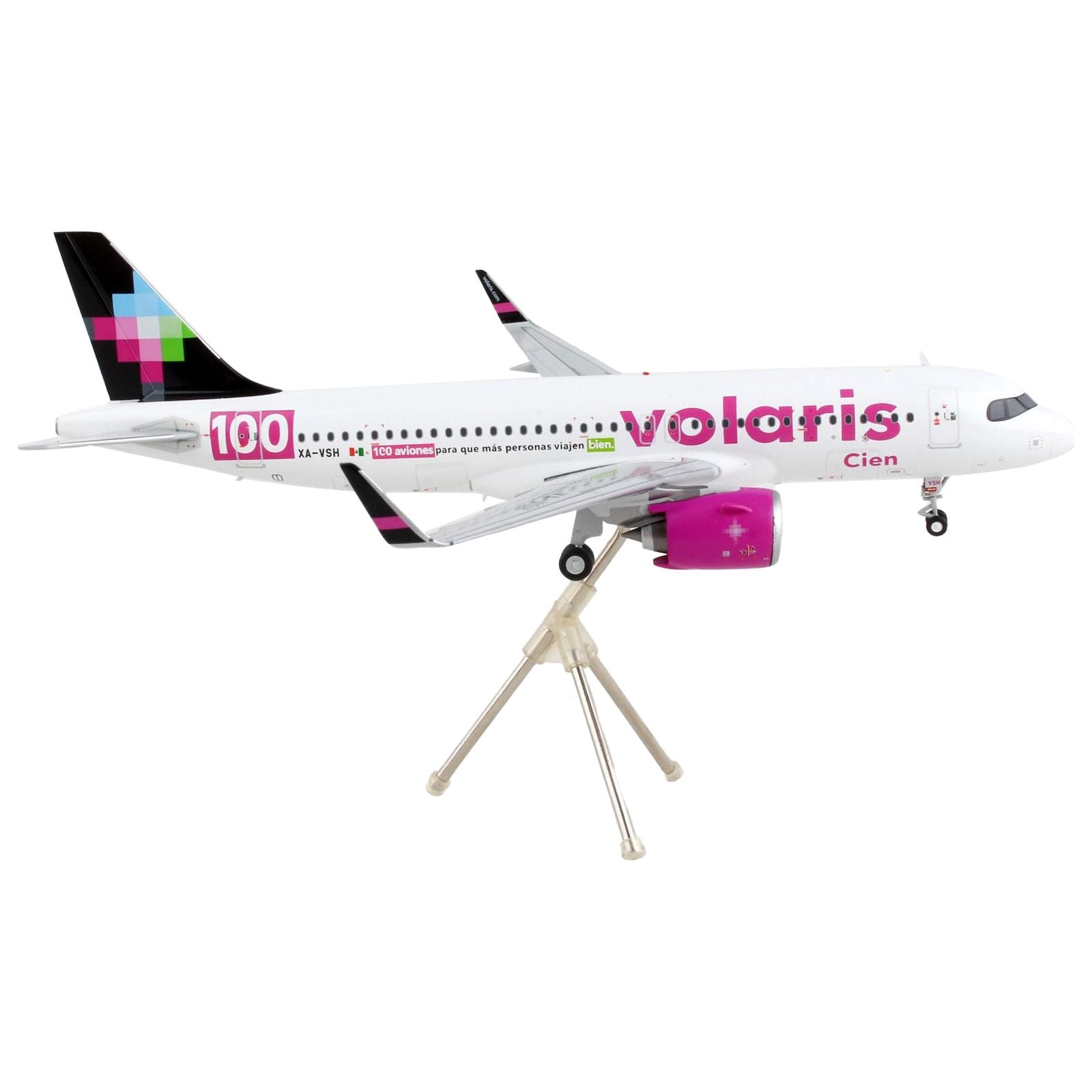 Airbus A320neo Commercial Aircraft White with Black Tail 1/200 Airplane