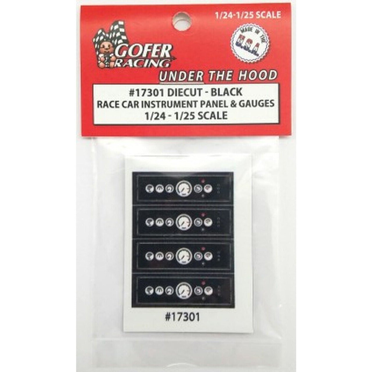 Gofer Racing 1/24-1/25 Scale Race Car Instrument Panel & Gauges Black