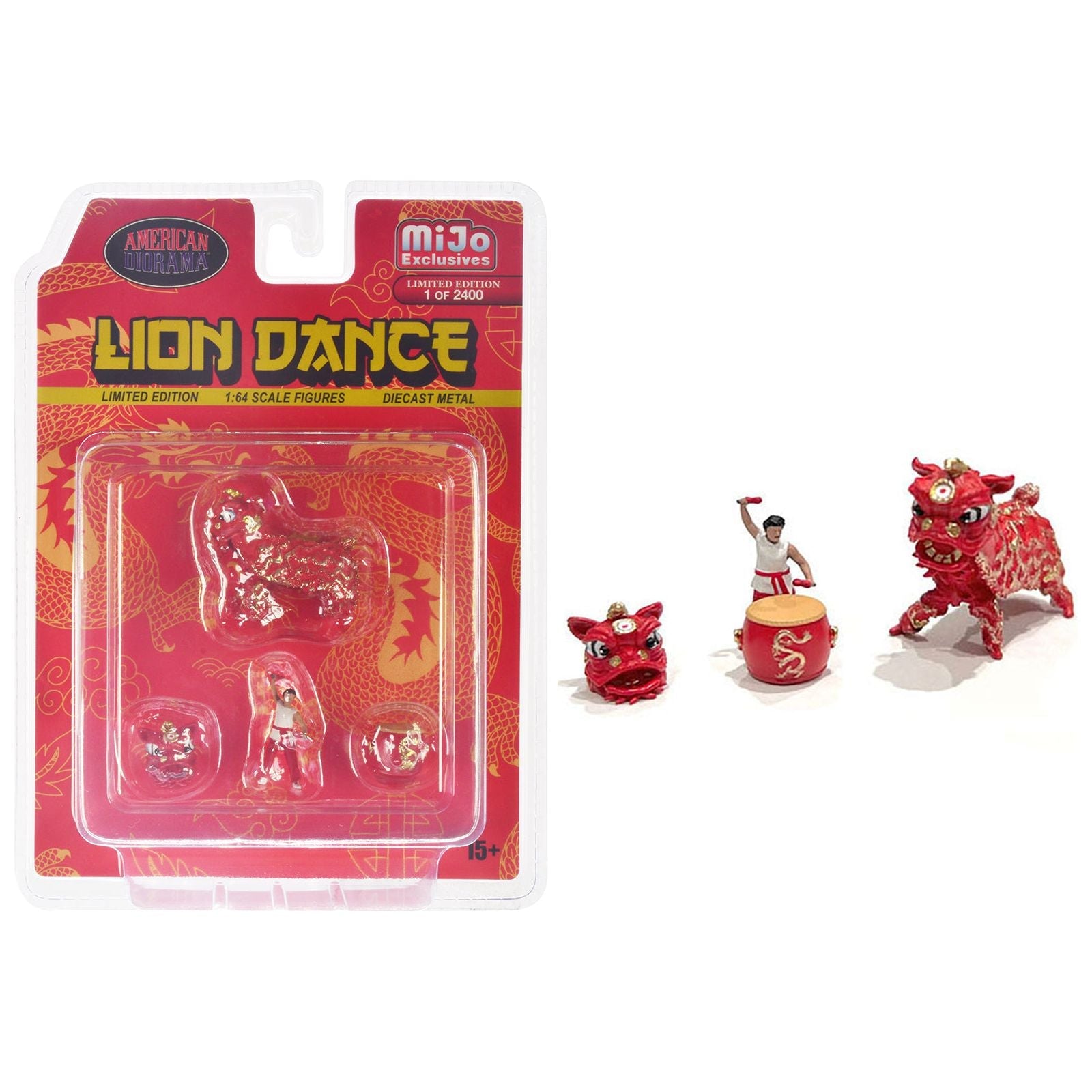 "Lion Dance" 4 piece Diecast Figure Set (1 Figures 1 Lion 2 Accessorie ...