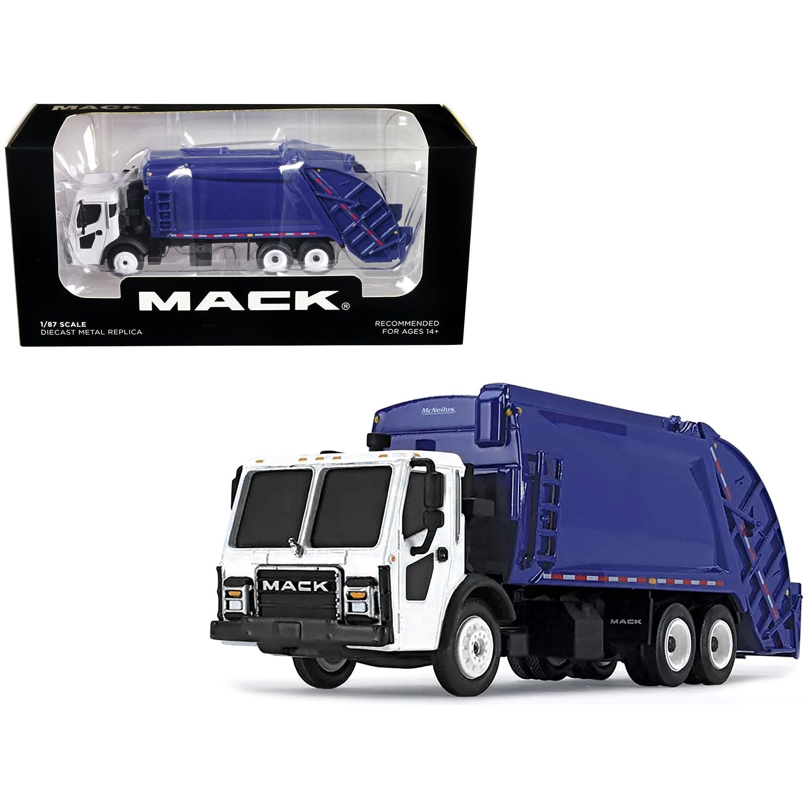 Mack LR with McNeilus Rear Load Refuse Body Blue/White 1/87 (HO)