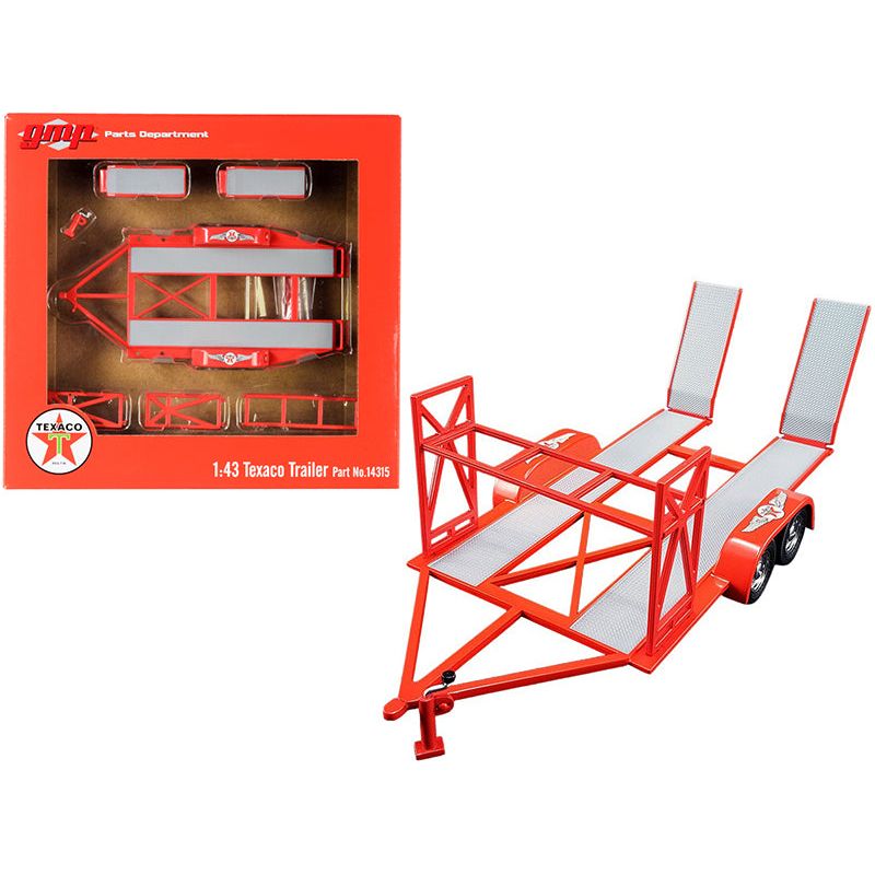 Tandem Car Trailer with Tire Rack Orange "Texaco" for 1/43 Scale Model ...