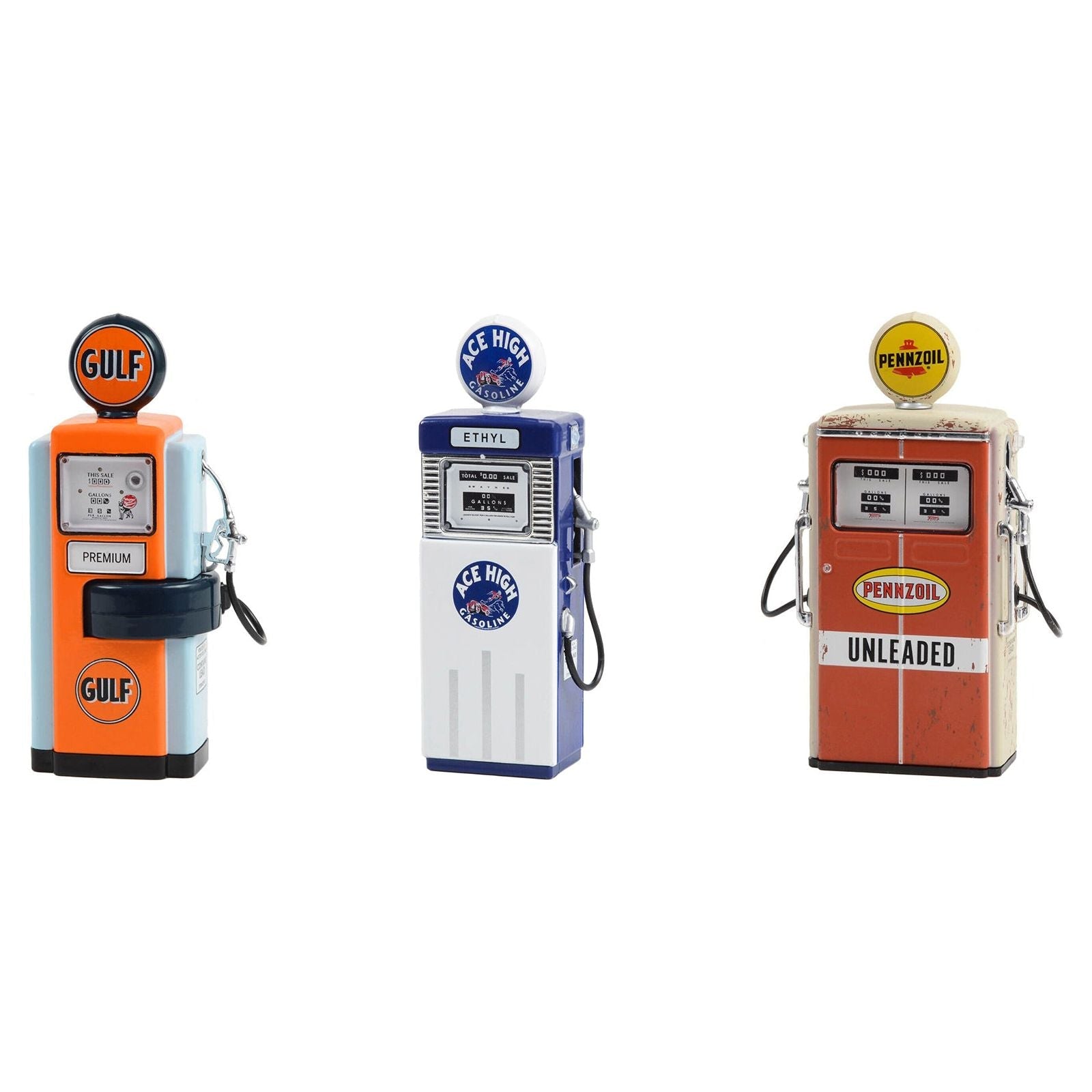 Vintage Gas Pump Set of 3 Pumps Series 14 1/18 Diecast Models